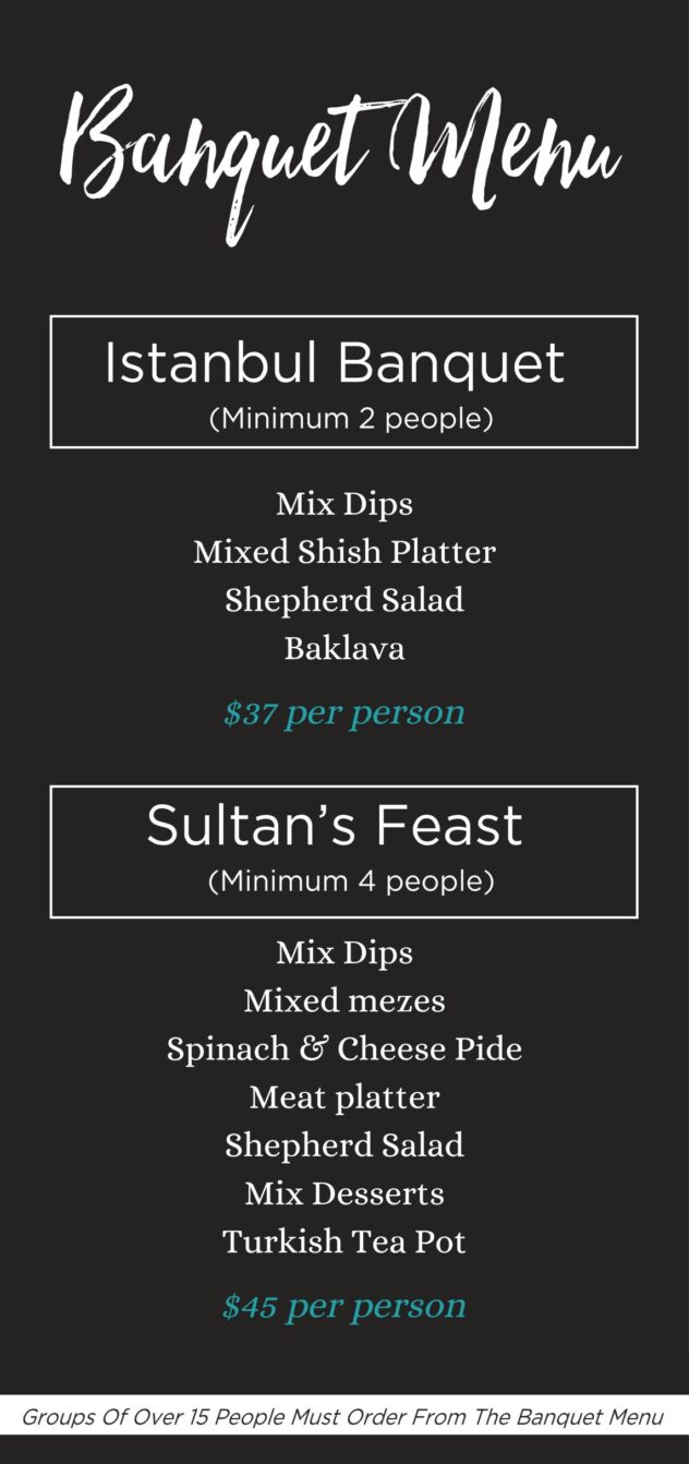 Banquet Menu - Taste of Turkey Turkish Restaurant